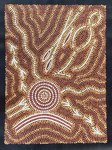 Men Hunting Emus at Rockhole by Bevan Tjampitjinpa #35 – Aboriginal Bush Traders