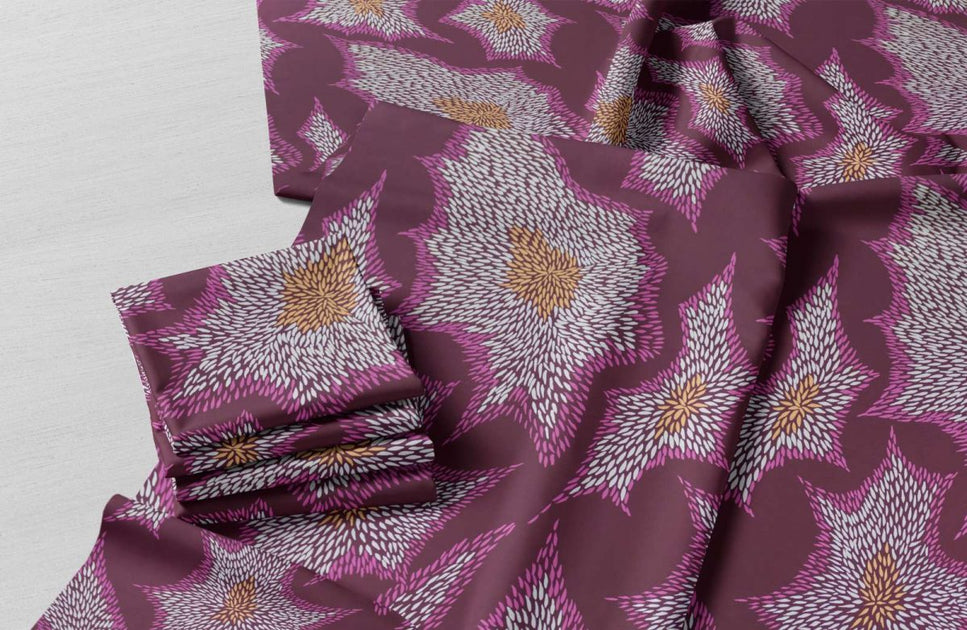 Ininti at Muruntji Fabric 2.9m – Purple, Cream and Orange on Wine (Ten ...