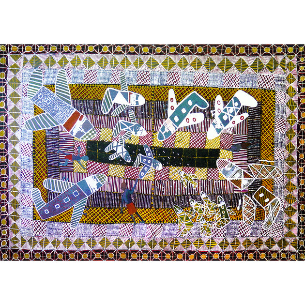 Susan Wanji Wanji Bombing of Darwin Tea Towel – Aboriginal Bush Traders